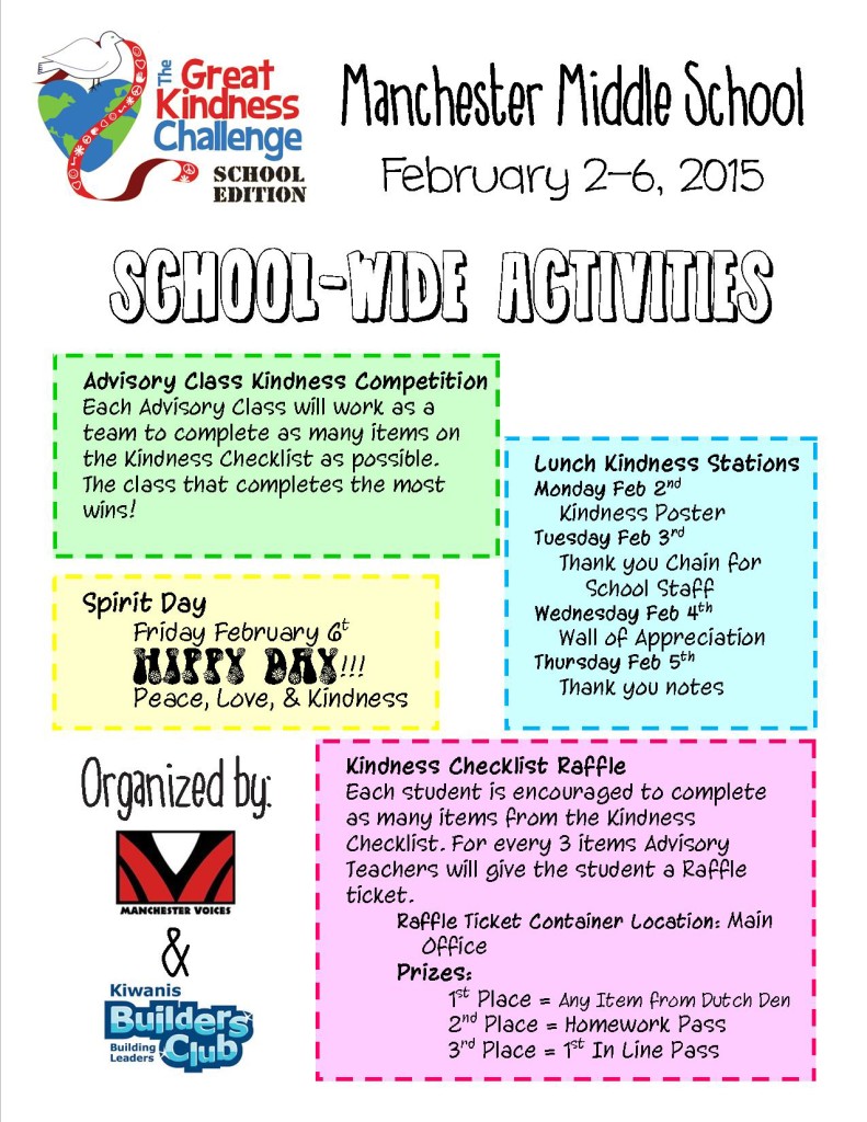 The Great Kindness Challenge Runs This Week At Manchester Middle School The Great Kindness Challenge Runs This Week At Manchester Middle School